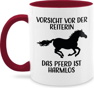 Shirtracer Tasse Tassen 325ml - Pferde - Vorsicht vor der Reiterin - Das Pferd ist Harmlos - 325 ml - Bordeauxrot - pferdetassen reit spr&uuml;che gifts for horse lov