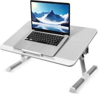 Lurrose Verstellbarer Klappbarer Laptoptisch für Bett aus Höhen und Winkeleinstellbar Stabiler Betttisch mit Abgerundeten Kanten Platzsparend Faltbar für Home