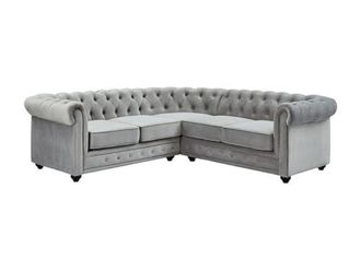 Vente-Unique Canapé dangle en Velours Chesterfield - Gris Clair