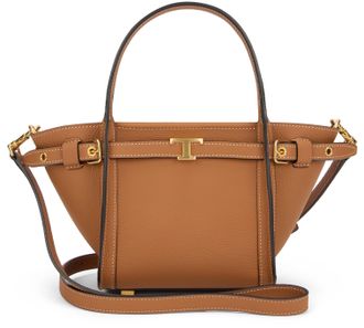 Tod's T Timeless Calfskin Leather Top Handle Bag - Brown