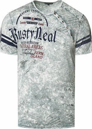 Rusty Neal T-Shirt Herren Front Logo Print Verwaschen in Sommer Farben Knopfleiste Rundhals Petrol 245, Farbe:Grau, Größe:XXL