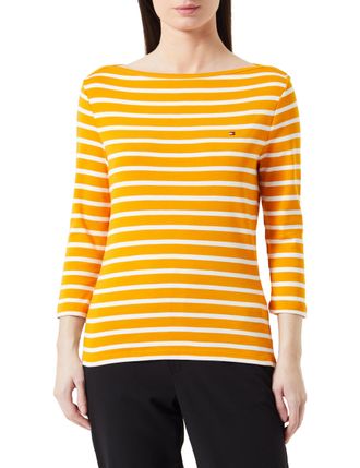 Tommy Hilfiger Damen Langarmshirt Slim U-Boot-Ausschnitt, Mehrfarbig (Breton Stp/ Rich Ochre/ Ecru), XXS