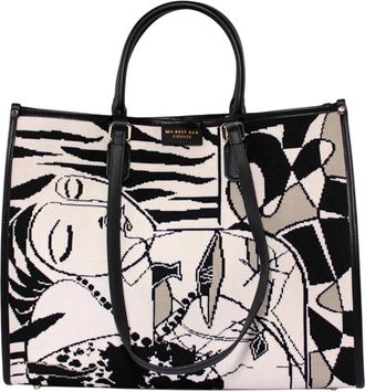My Best Bags Firenze Sac cabas en tissu et cuir - Femme - Sacs - Multicolore - Taille: ONE Size