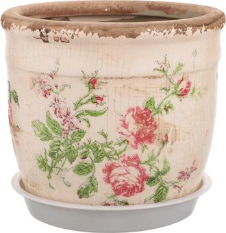 Amosfun Keramik Blumentopf Retro Mit Rosendruck 12.5X12.5X11.5 cm ÜBertopf FüR Sukkulenten Zimmerpflanzen Und Garten Dekoration