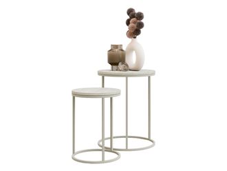 Mirjan24 Couchtisch Ozevro - 2er Set runde Sofatische, 2-in-1 Wohnzimmertische & Beistelltische, Moderne Kaffeetische mit Metallrahmen (Sand/Sandfarbener Marmo