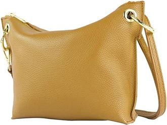 modamoda.de T243 Petit sac &agrave; bandouli&egrave;re en cuir fabriqu&eacute; en Italie, jaune moutarde, Small