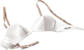Miu Miu BH aus Satin mit Logo-Patch - Weiß