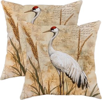 Generic Herbstkraniche V&ouml;gel Dekokissenbezug Atmungsaktiv Dekokissen Weich Zierkissenbezug F&uuml;r Sofa Balkon Schlafzimmer 45X45Cm 2Er Set