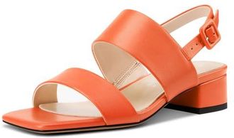 Castamere Femmes Bloc Chunky Bas Talon Heel Ouvert Carré Bout Boucle Sandales Dress Décontracté Party Chaussures 3.5 CM Heels Orange 36 EU