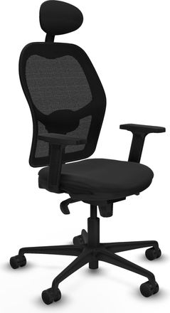Piqueras y Crespo Schwarzer B&uuml;rostuhl mit 2D-Armen, h&ouml;henverstellbarer Lendenwirbelst&uuml;tze und festem Kopfteil, ausgestattet mit Sincro 5 Positionen und injiziertem Scha