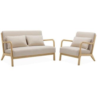 Sweeek Sweeek - 2-Sitzer Bank + Sessel aus Holz mit Bezug in beige