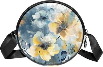 Generic Petit sac &agrave; bandouli&egrave;re circulaire pour femme, motif feuilles florales, sac &agrave; dos avec fermeture &eacute;clair, bretelles r&eacute;glables, sac &agrave; main rond d&eacute;contra