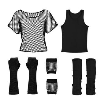 Generic Casques m&eacute;di&eacute;vaux et f&ecirc;te am&eacute;ricaine Filet de p&ecirc;che &agrave; manches courtes Boucles doreilles Collier Jambe Couverture Top D&eacute;bardeur Cinq pi&egrave;ces Ensemble de