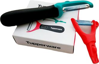 Tupperware Profischäler Griff mit 2 Aufsätzen Schälfix Universalschäler Click System petrol lachs schwarz