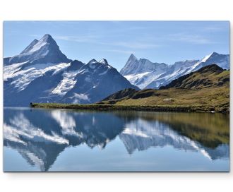 Paul Sinus Art Leinwandbilder | Bilder Leinwand 120x80cm Bergsee mit schneebedeckten Bergen - Schweiz