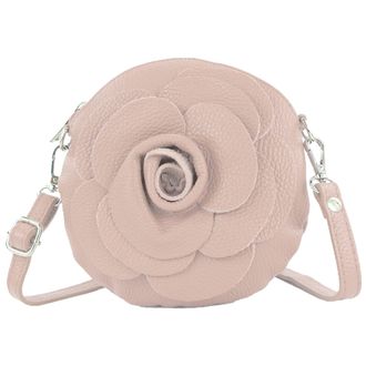 modamoda.de T225 Damen Leder Umh&auml;ngetasche Abendtasche Clutch Bl&uuml;te Klein handmade in Italy, Farbe:Rosabeige