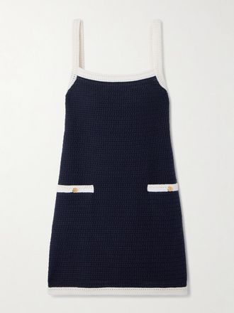 Gucci Zweifarbiges Minikleid Aus Einer Gehäkelten Baumwollmischung - Blau