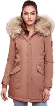 Navahoo B669 Parka dhiver chaude en fourrure synth&eacute;tique pour femme - Beige - Large