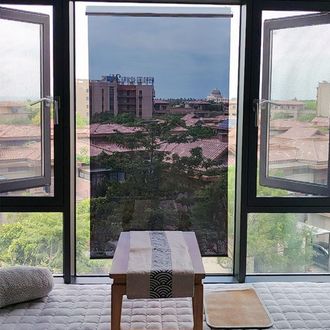 Generic Einseitig Sichtschutz Raffrollo Tageslicht Verdunklungsrollo Durchsichtig Spiegelfolie Wärmereflektion Ohne Bohren Fensterabdeckung für Büro Bad Terra