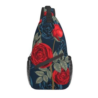 AOOEDM Vintage Blumen Rot Rose Burgund Blumen Kreuz Brusttasche Diagonal Männer Frauen Umhängetasche Lässige Mode Reisetasche Sling Rucksack