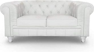 Menzzo Grand Canapé Chesterfield 2-Sitzer Sofa Weiß