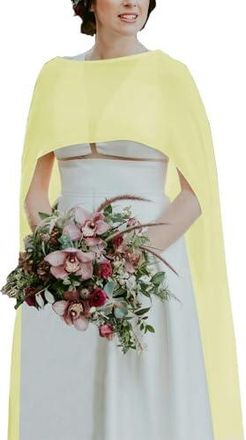 Generic NYSBH Cape longue en mousseline de soie pour mariage - Col rond - Ch&acirc;le &eacute;l&eacute;gant - Ivoire - 11 couleurs, Jaune clair (n&deg;33), back length 1.5m