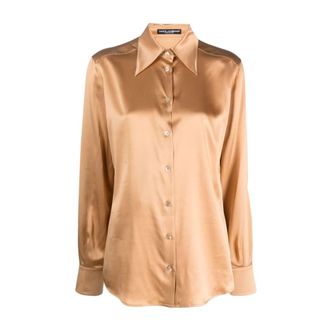 Dolce & Gabbana Seidenshirt mit Satin-Finish und goldfarbenem Kragen - - Blouses & Shirts - Damen - Beige - M
