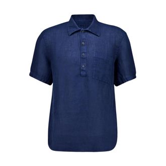 120% Lino Homme, Chemises, Bleu, Taille: 2XL Chemise Manches Courtes en Lin