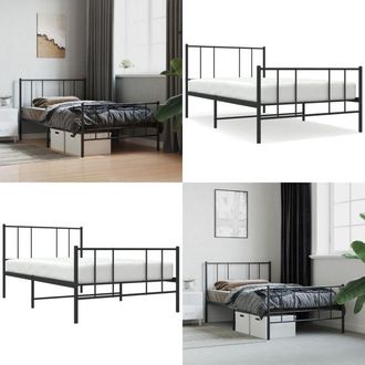 vidaXL Bettgestell mit Kopf- und Fußteil Metall Schwarz 107x203 cm - Metallbettfassungen - Doppelbett Gestell - Boxspring Rahmen - Schlafzimmer Möbel