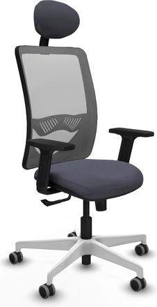 Piqueras y Crespo Stuhl aus grauem Netzgewebe Zulema mit 2D-Armen, h&ouml;henverstellbarer Lendenwirbelst&uuml;tze und festem Kopfteil, ausgestattet mit 3 Positionen und Schneids