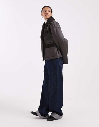 Pieces Veste en imitation peau de mouton - Marron chocolat-Brown