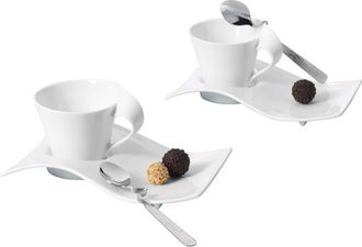 Villeroy & Boch 10-2484-8826 New Wave Cappuccino-Set, 2 Cappuccino-Tassen, Unterteller und Kaffeelöffel, 6-teilig