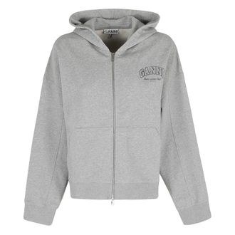 Ganni Femme, Sweatshirts et sweats &agrave; capuche, Gris, Taille: 40 FR Full zipper hoodie