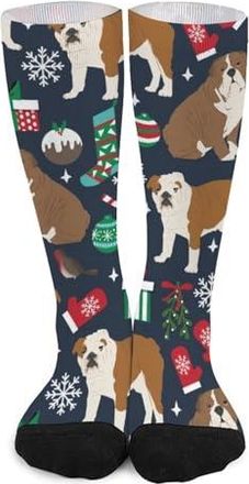 Generic Chaussettes fantaisie pour homme et femme - Motif t&ecirc;te de bouledogue anglais - Mi-mollet - Mi-mollet, Bulldogs anglais chiens mignons de No&euml;l, taille 