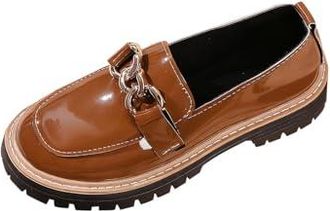 Generic Mocassins pour femme &agrave; talons &eacute;pais - Couleur unie - Style d&eacute;contract&eacute; - En cuir verni - Antid&eacute;rapants - Confortables - Chaussures classiques - Chauss