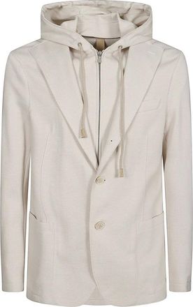 Eleventy Homme, Vestes, Beige, Taille: L Veste &agrave; Capuche Boutonn&eacute;e