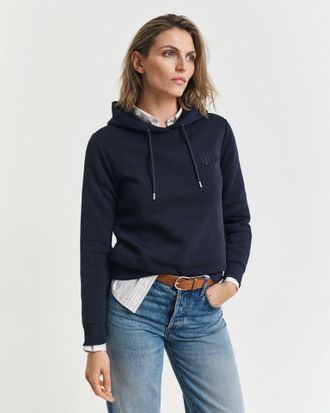 GANT Hoodie REG TONAL SHIELD HOODIE Ton in Ton Stickerei, Rippb&uuml;ndchen