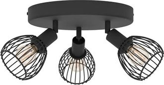 Eglo Deckenstrahler Sonnino, Deckenlampe 3-Fach, Deckenleuchte Industrial mit schwenkbaren Spots aus schwarzem Metall, Deckenspots mit E14 Fassung