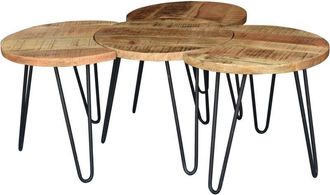 M&S Collection Lot de 4 tables basses rondes 50x40 cm en manguier et m&eacute;tal