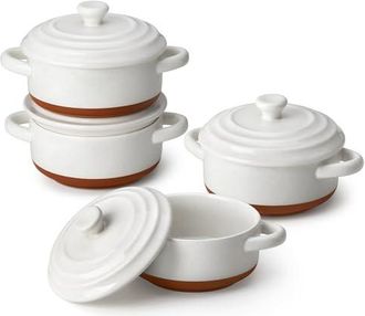 Malacasa S&eacute;rie TARA.BAKE, Mini Cocottes avec Couvercles en Porcelaine, Petits Ramequins 440ml Individuelles, Plats &agrave; Four Rondes avec Poign&eacute;es 4 Pi&egrave;ces pour So