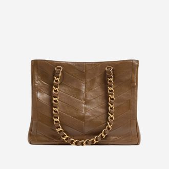 Valentino Garavani Womens Lasein Leather Bag With Chevron Pattern Brown Shoulder