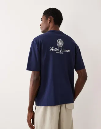 Polo Ralph Lauren Schweres T-Shirt in Marineblau mit Retro-Wappenprint am R&uuml;cken