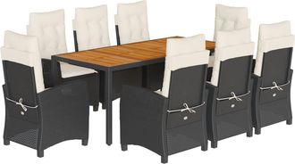 vidaXL Set Da Pranzo Da Giardino 9 Pz Con Cuscini Nero In Polyrattan - Vidaxl