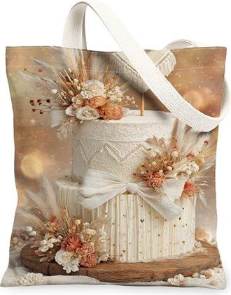 Generic Sacs fourre-tout en toile motif floral cr&egrave;me rustique r&eacute;utilisable sacs d&eacute;picerie vintage l&eacute;gers lavables bandouli&egrave;re canv, cr&egrave;me, 13x15 Inch