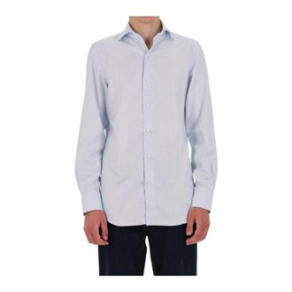 Finamore Camicia in cotone micro quadretto linea Milano - - Shirts - Herren - Blau - XL