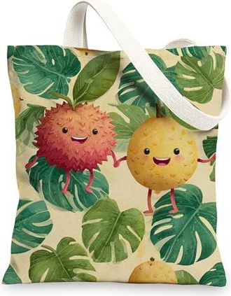 Generic Sacs fourre-tout en toile à motif de fruits mignons, sacs réutilisables, légers et lavables avec bandoulière, multicolore, 13x15 Inch