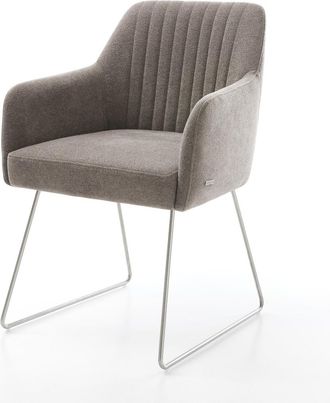 DELIFE Esszimmerstuhl Greg-Flex Strukturstoff Soft Taupe Kufengestell Edelstahl Taschenfederkern, Esszimmerst&uuml;hle