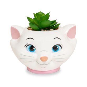 Silver Buffalo Disney The Aristocats Marie Mini-Pflanzgefäß aus Keramik mit künstlichen Sukkulenten, niedlicher kleiner Blumentopf, künstliche Zimmerpflanzen, 10,2 c