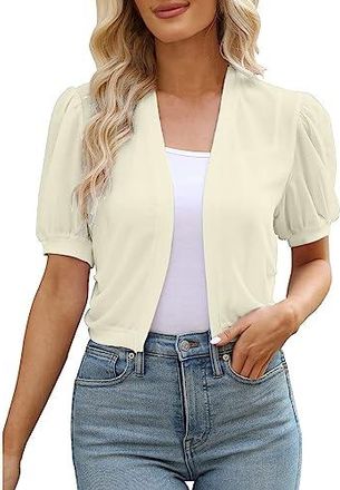 Generic Vestes d&eacute;t&eacute; pour femmes &agrave; manches bouffantes ouvertes sur le devant, cardigan transparent court 2026, beige, XXL