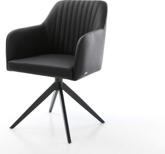 DELIFE Drehstuhl Greg-Flex Echt-Leder Schwarz Kreuzgestell breit Schwarz 360° drehbar Wippfunktion Taschenfederkern, Esszimmerstühle